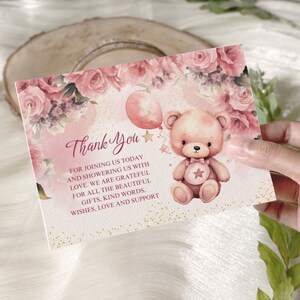 Editable Thank You Card Template Printable Pink Baby Shower Note Mobile ...