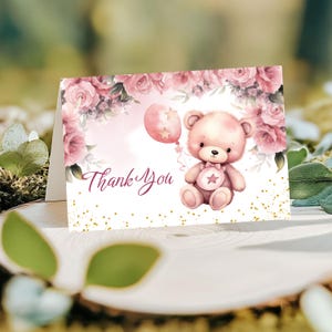Editable Thank You Card Template Printable Pink Baby Shower Note Mobile ...
