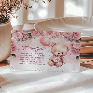 Editable Thank You Card Template Printable Pink Baby Shower Note Mobile ...