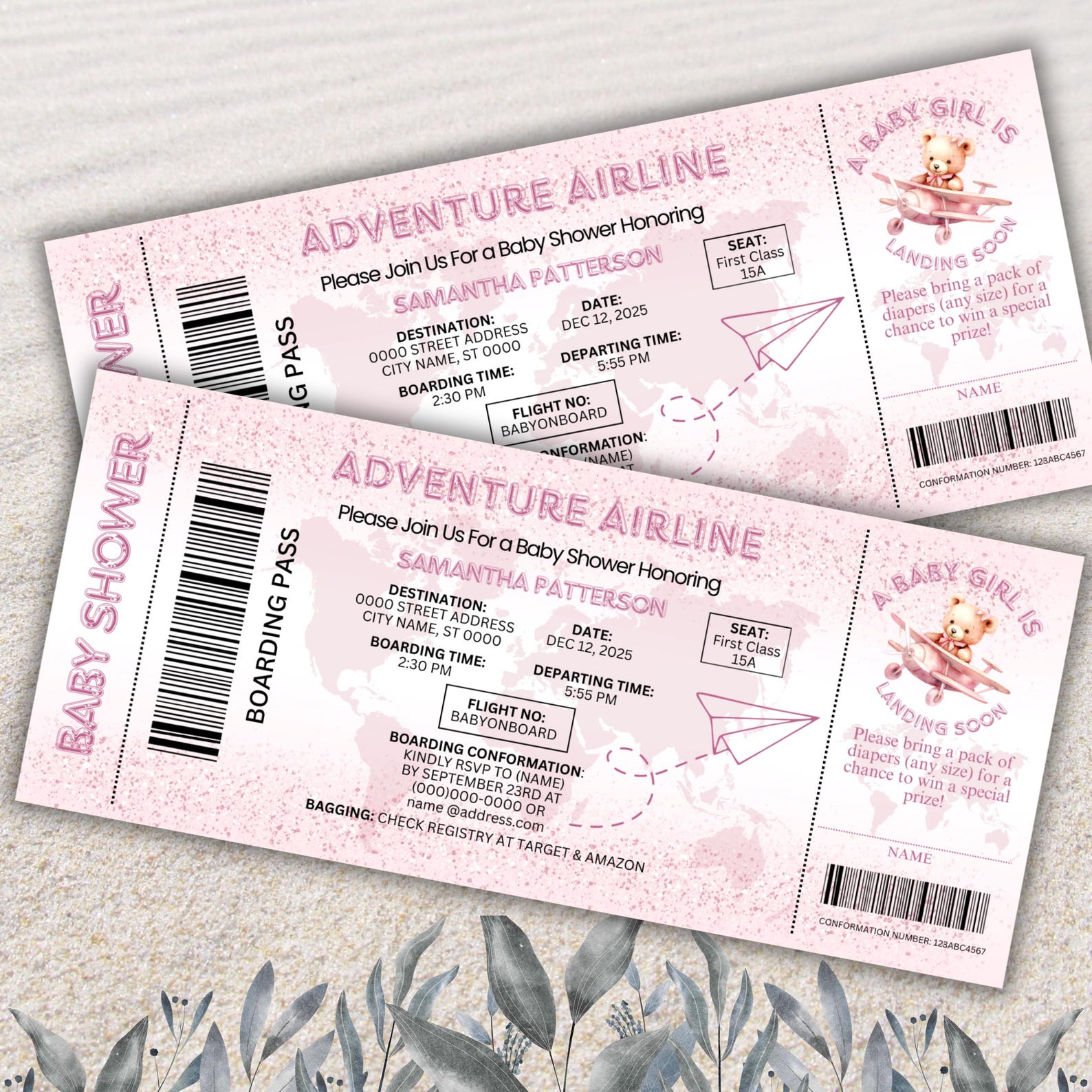 Editable Boarding Pass Template Printable Baby Shower Invitation Diaper ...