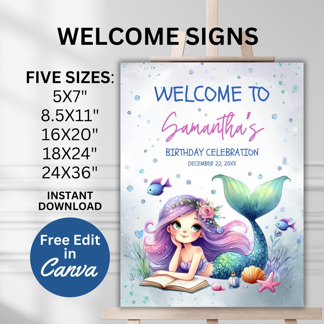 EDITABLE Welcome Mermaid Sign Template Printable Kids Under the Sea ...