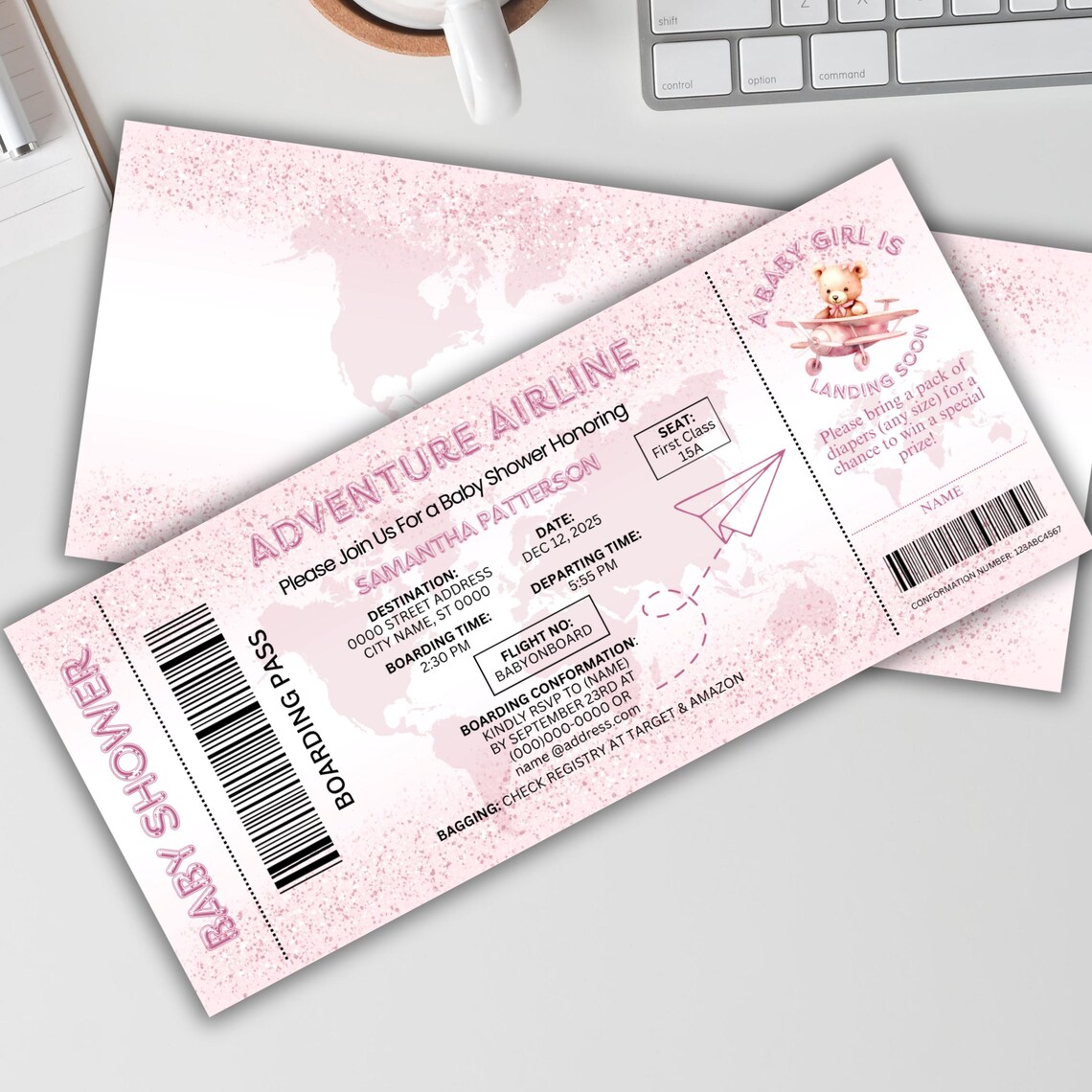 Editable Boarding Pass Template Printable Baby Shower Invitation Diaper ...
