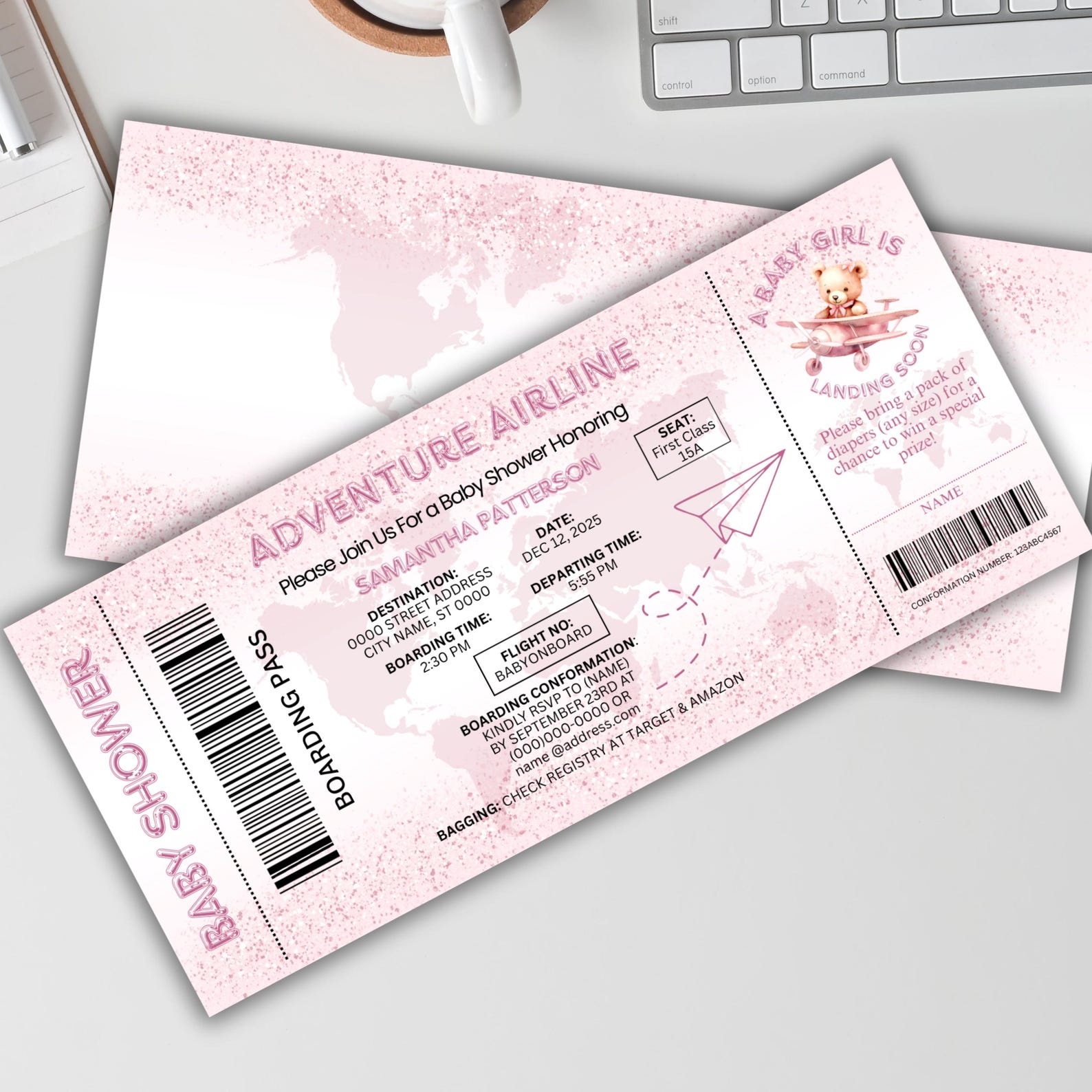 Editable Boarding Pass Template Printable Baby Shower Invitation Diaper ...