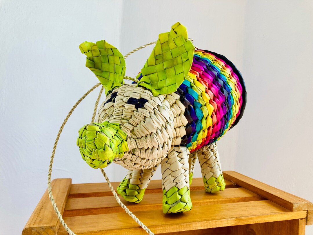 PIG BAG, Mexican Woven Palm Bag, Pig Wicker Bag, Mexican Handycraft Bag ...