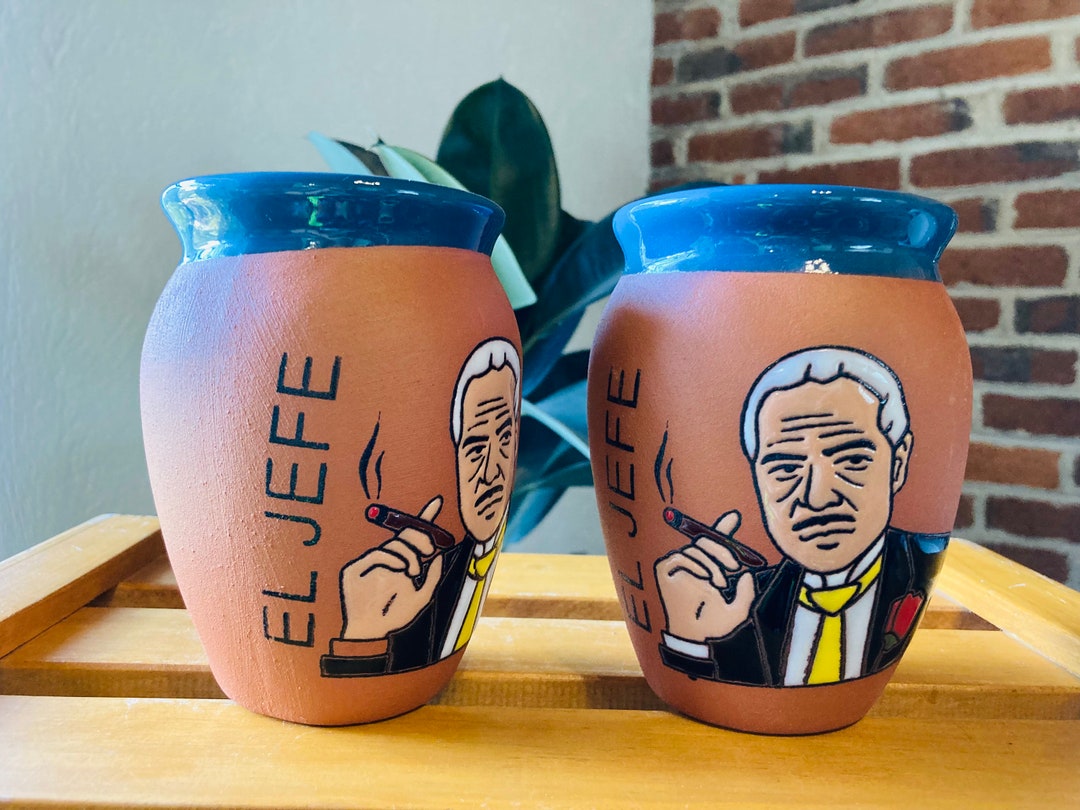 2 Mexican Lottery Cups - EL JEFE- Cantarito Clay Cup - Jarrito Cup ...