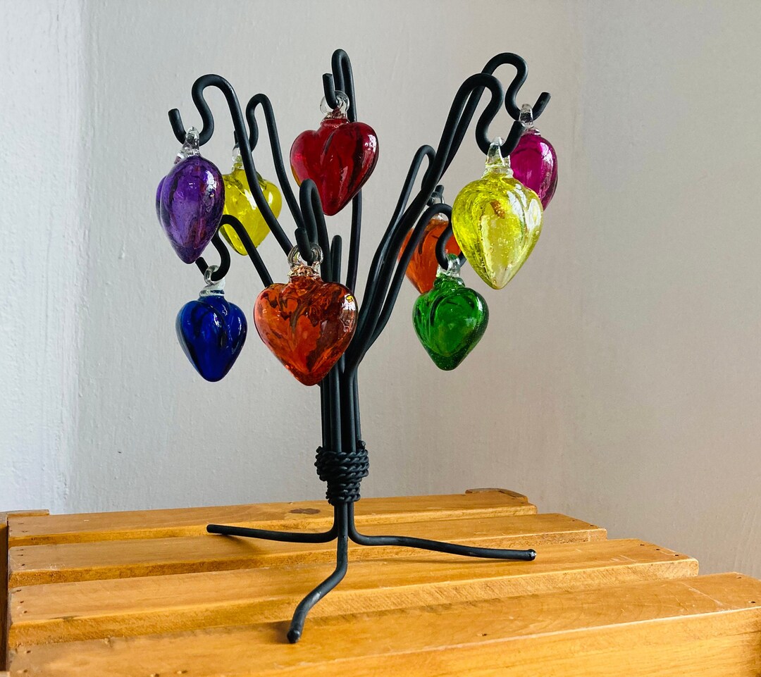HEARTS TREE, 10 Beautiful Blown Glass Hearts. Glass Heart, Blown Glass ...