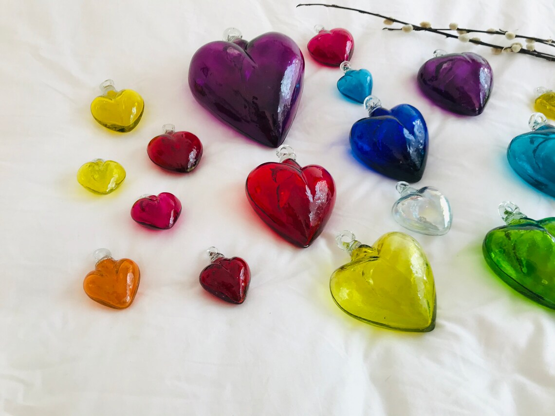 20 Beautiful Blown Glass Hearts. Glass Heart, Blown Glass, Made in ...