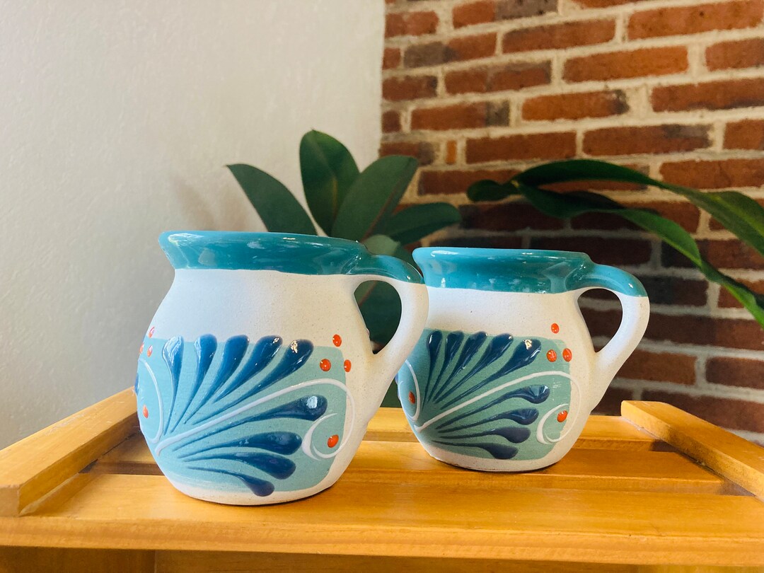2 JARRITOS Mexican Clay , Mexican Clay Cup , MEXICAN Cup Hand Painted ...