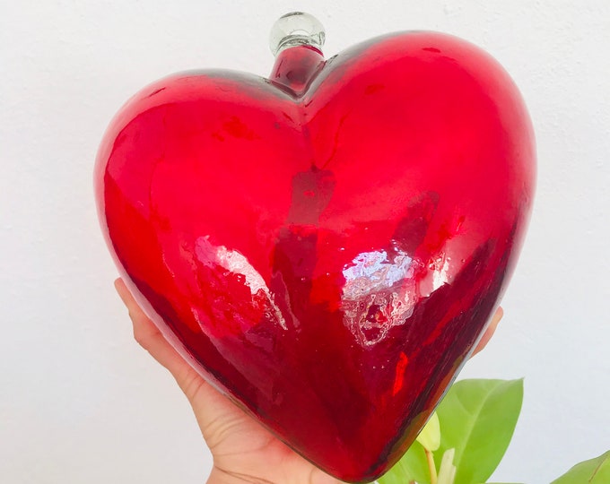 Big Crystal Gold Glass Heart Sculpture, Golden Heart Glass Figurine ...