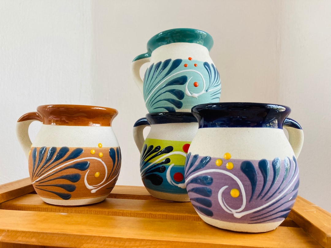4 JARRITOS Mexican Clay , Mexican Clay Cup , MEXICAN Cup Hand Painted ...