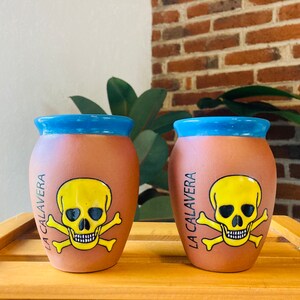 2 Mexican Lottery Cups -the Calavera-day of the Dead- Cantarito Clay ...