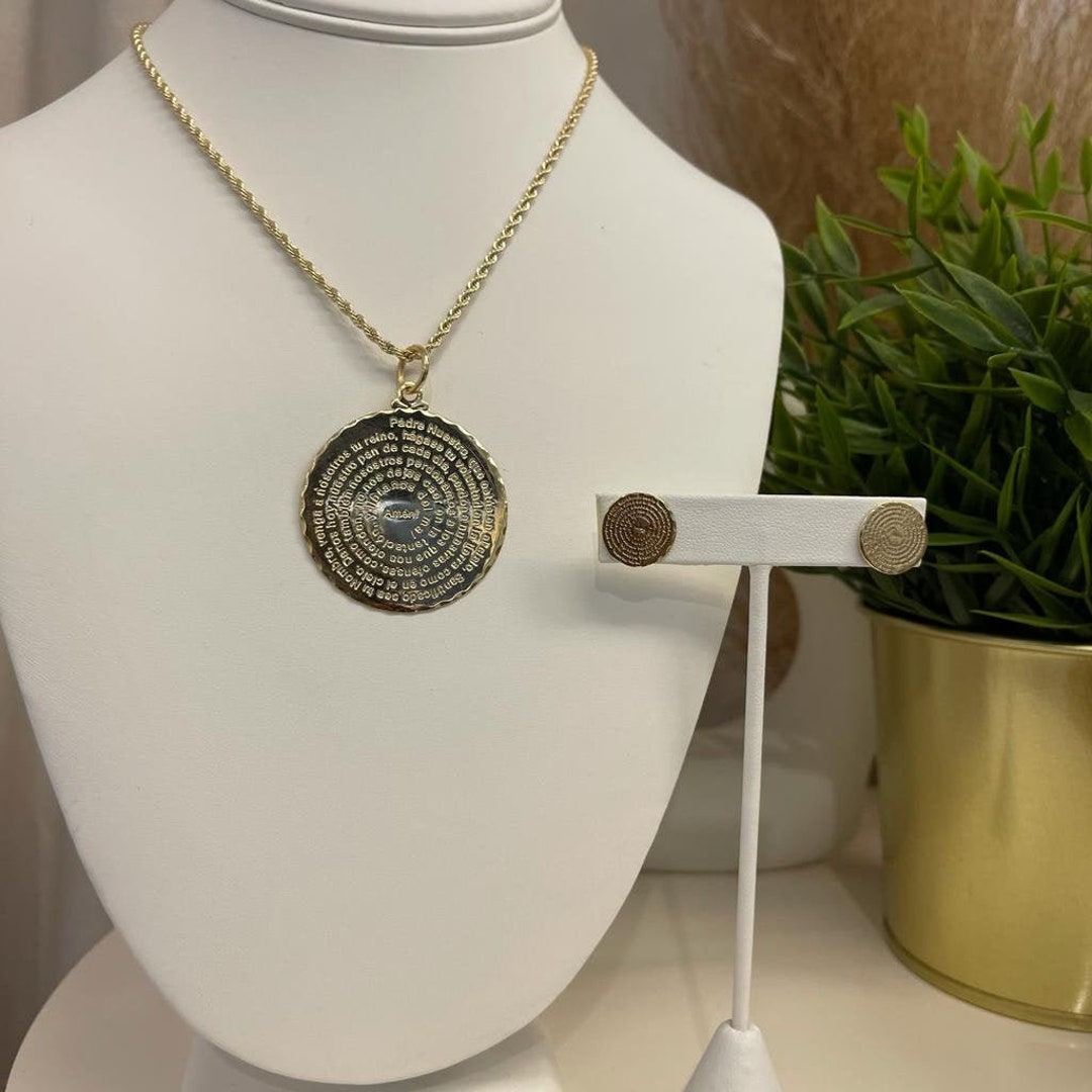 Gold Rope Chain, Skinny Rope, Padre Nuestro Medallion Chain, Layer ...