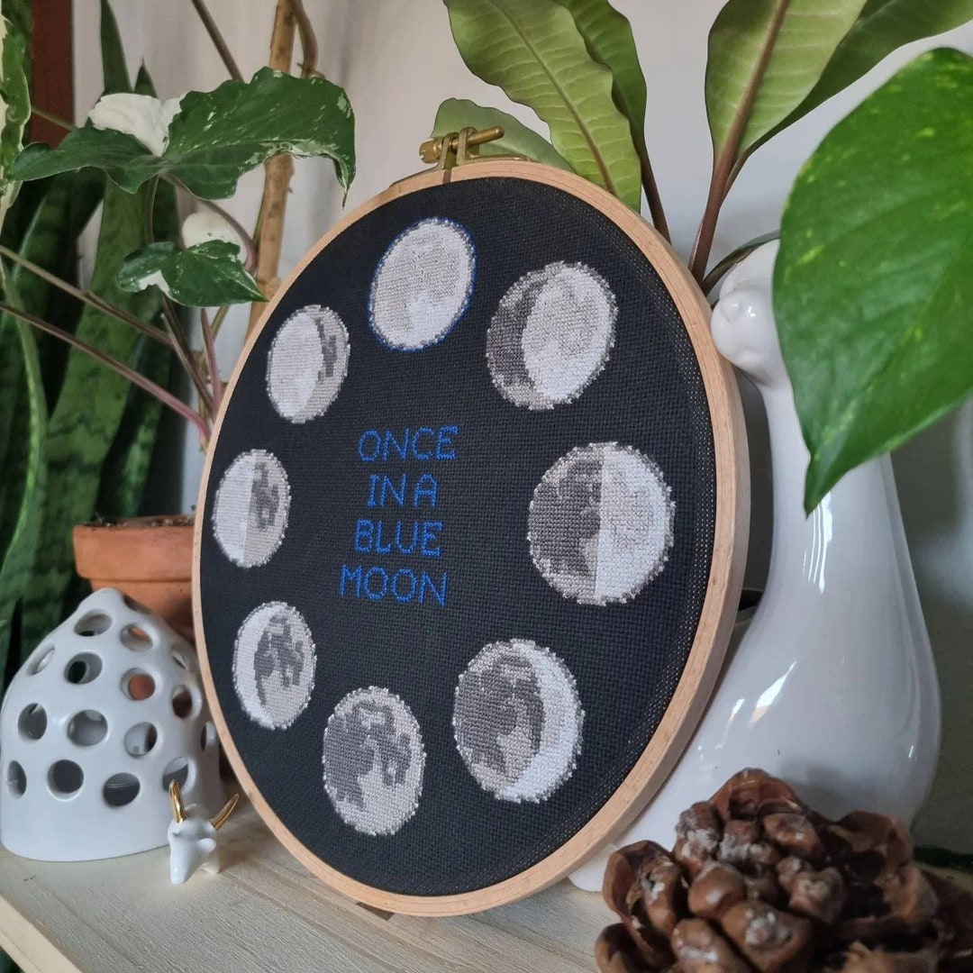 Once in a Blue Moon Moon Phases Completed Cross Stich Hoop. - Etsy