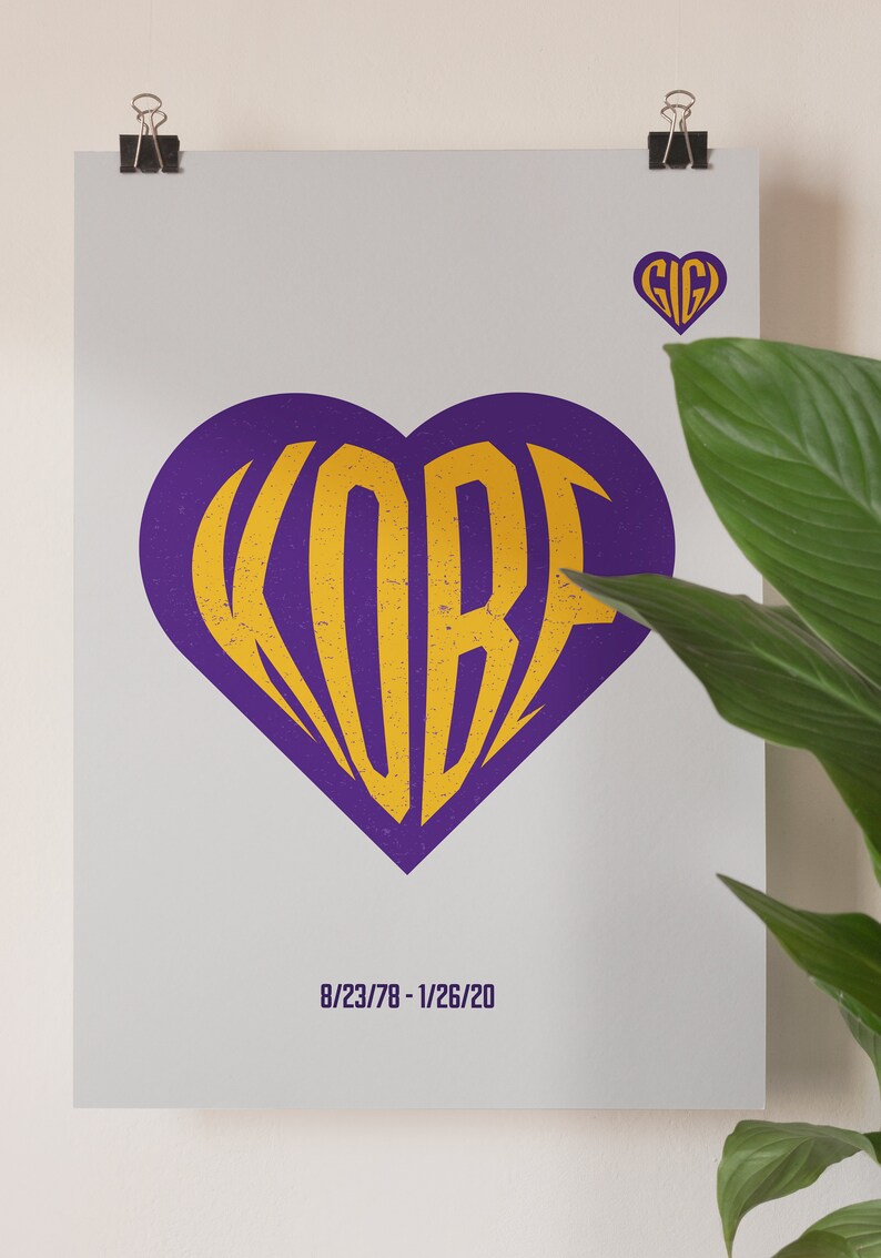 Kobe Bryant Heart Poster - Wall Art // Digital Download Print // Wall ...