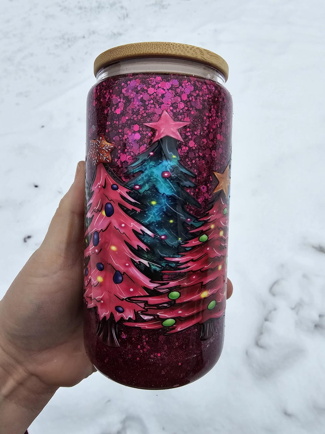 Christmas Snow Globe Glass Can, Snow Globe Tumbler, Snow Globe Glass ...