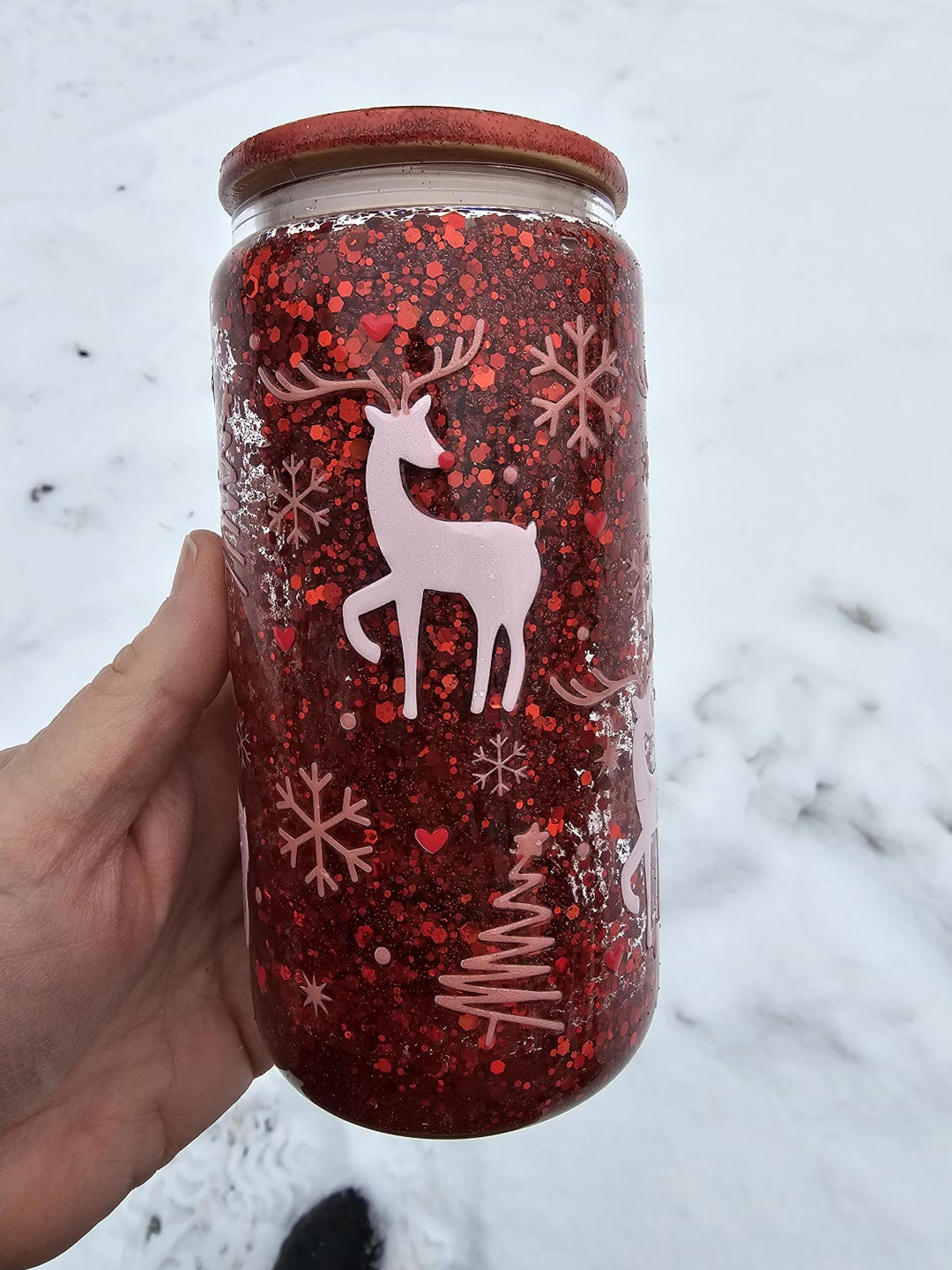 Christmas Snow Globe Glass Can, Snow Globe Tumbler, Most Wonderful Time ...