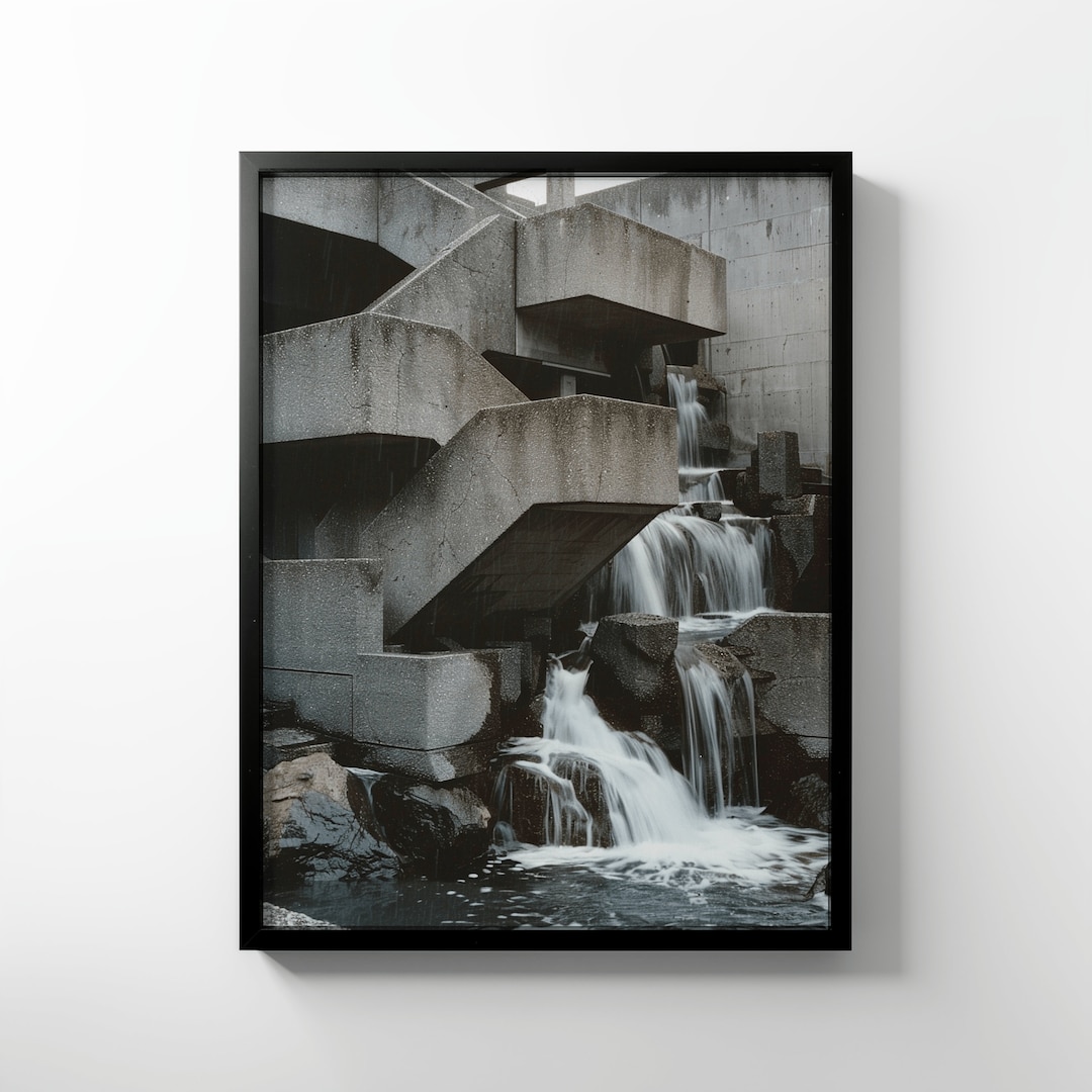 Brutalist Architecture, Waterfall, Nature, Wall Art, Modern Print ...