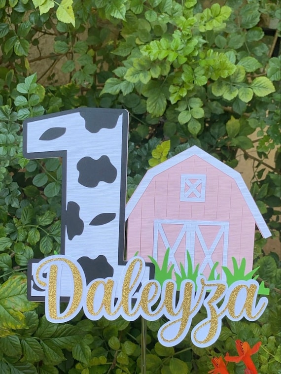 Barn House Cow Print cake Topper Birthday | Etsy