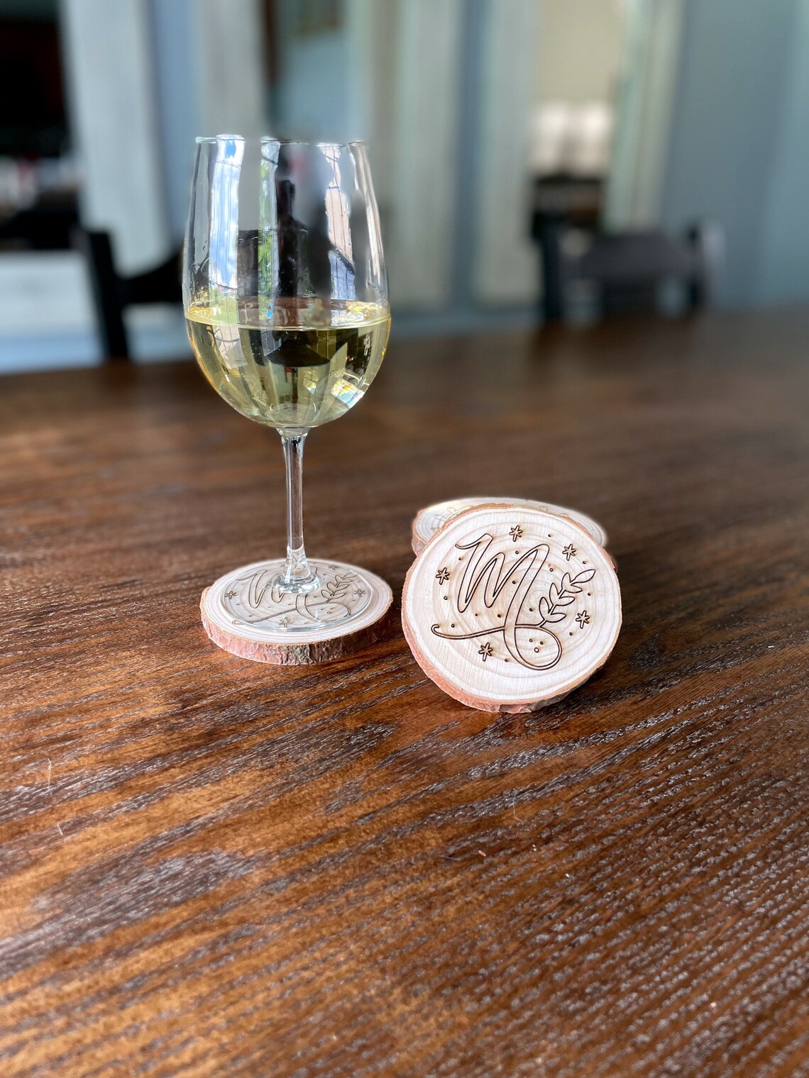 Personalized Initial Coasters Wood Slice Coaster Engraved - Etsy