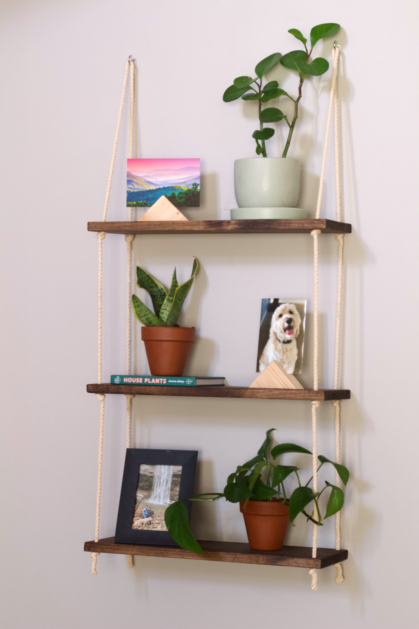 Tiered Wall Shelf Tiered Hanging Shelf Rope Shelves Hanging Planter ...