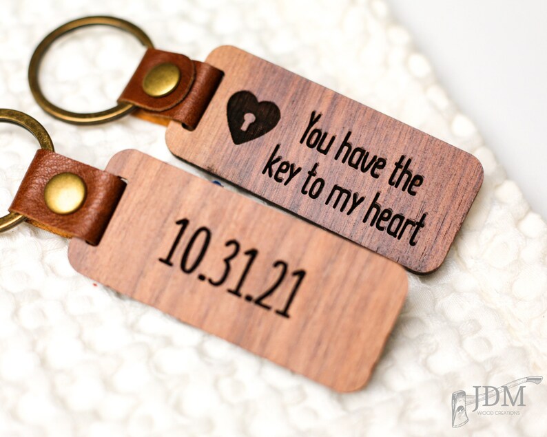 Anniversary Keychain | Custom Engraved Wood Keychain | Date Keychain ...