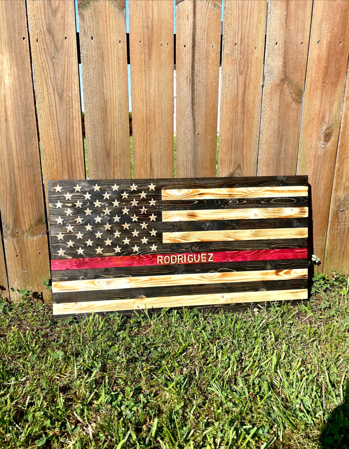 Personalized Thin Red Line Wood Flag | Firefighter Flag | {36"x19 ...