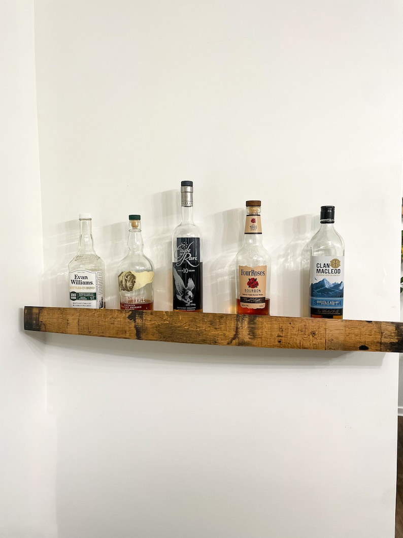 Whiskey Barrel Stave Shelf | Bourbon Barrel Shelf | Rustic Liquor Shelf ...