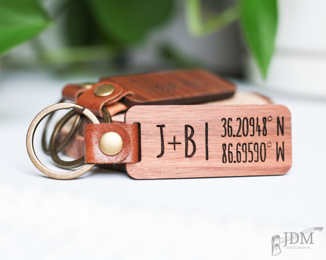 Anniversary Keychain | Custom Engraved Wood Keychain | Date Keychain ...