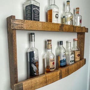 Whiskey Barrel Stave Shelf | Bourbon Barrel Shelf | Rustic Liquor Shelf ...