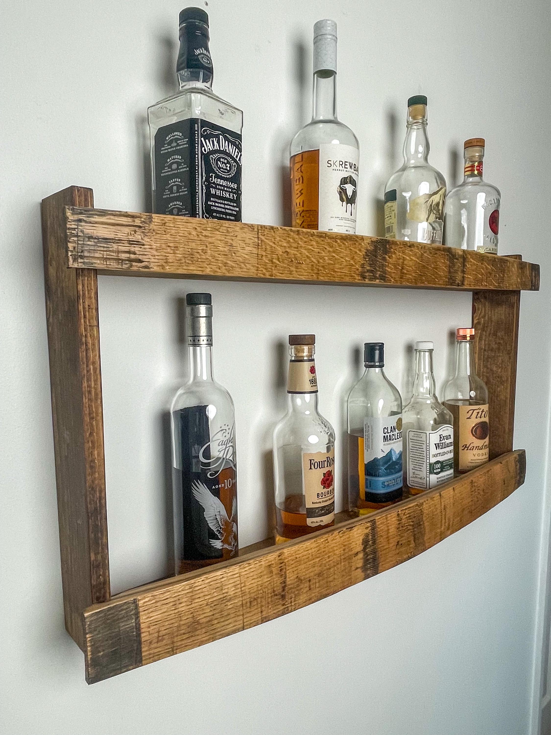 Whiskey Barrel Stave Shelf | Bourbon Barrel Shelf | Rustic Liquor Shelf ...