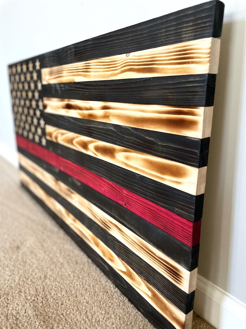 Personalized Thin Red Line Wood Flag | Firefighter Flag | {36"x19 ...