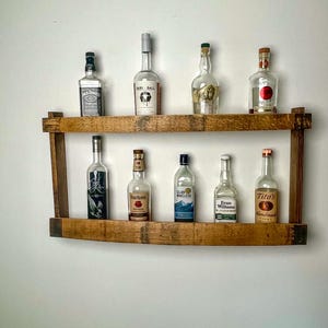 Whiskey Barrel Stave Shelf | Bourbon Barrel Shelf | Rustic Liquor Shelf ...