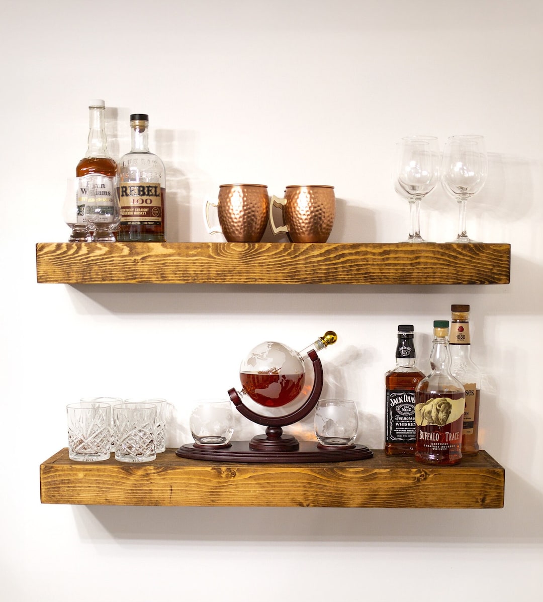 Bar Shelf | Wine Rack | Whiskey Shelf | Wood Floating Shelves | Kitchen ...