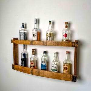 Whiskey Barrel Stave Shelf | Bourbon Barrel Shelf | Rustic Liquor Shelf ...