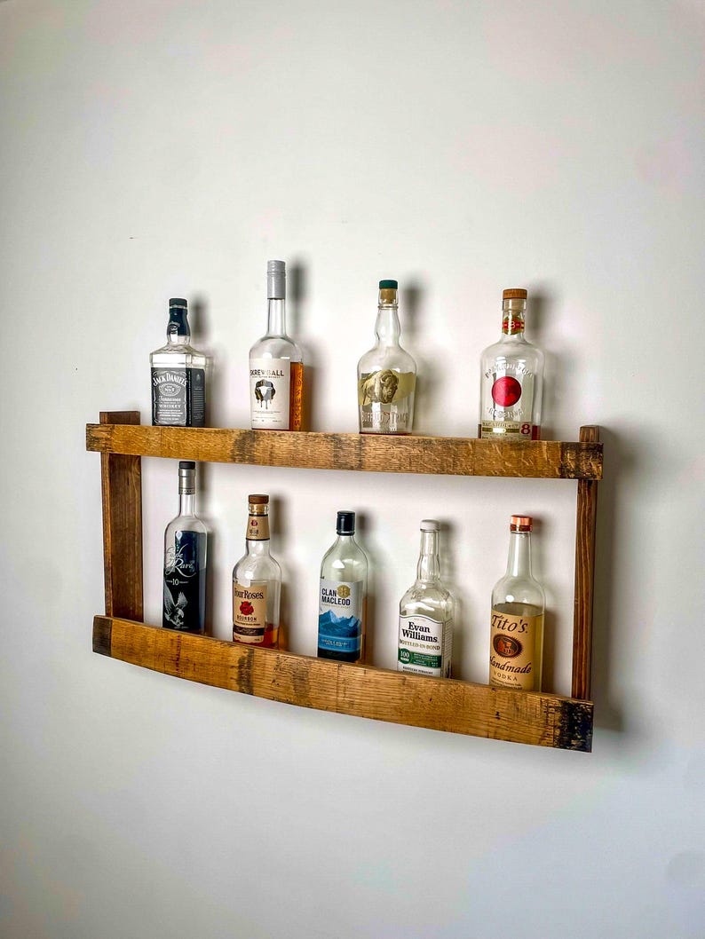 Whiskey Barrel Stave Shelf | Bourbon Barrel Shelf | Rustic Liquor Shelf ...