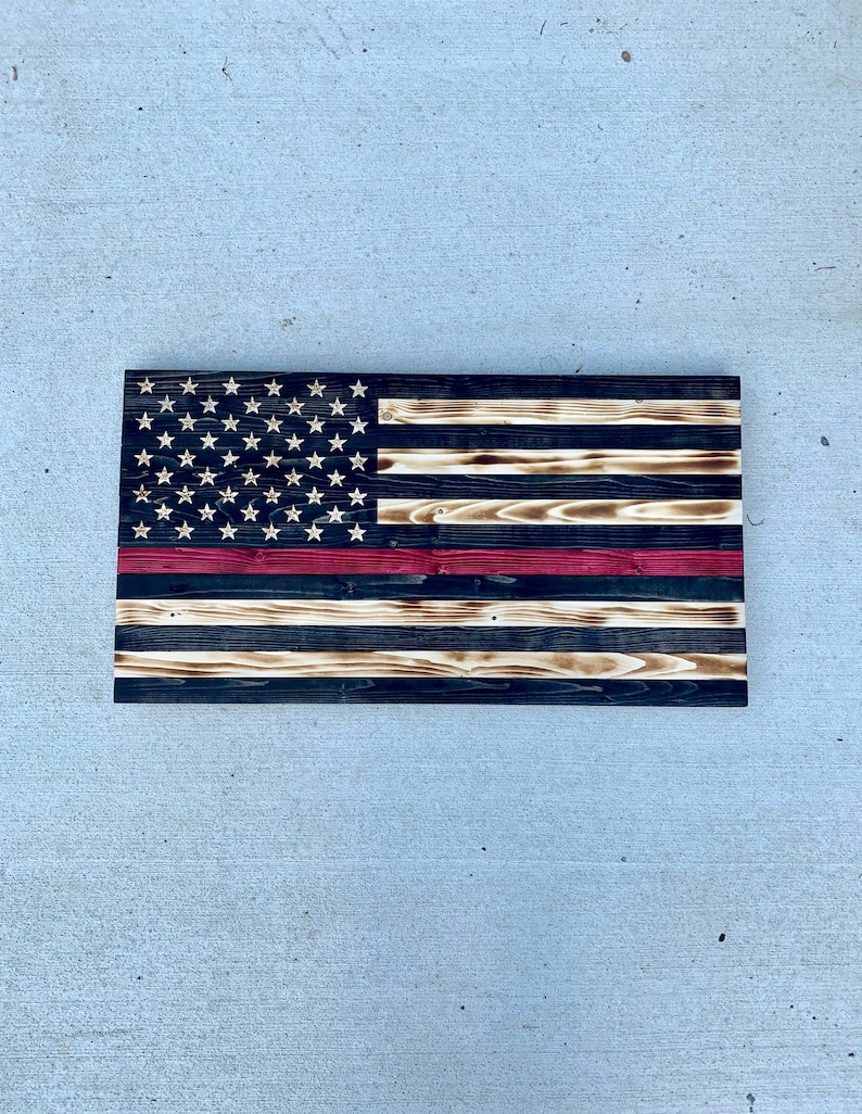 Personalized Thin Red Line Wood Flag | Firefighter Flag | {36"x19 ...