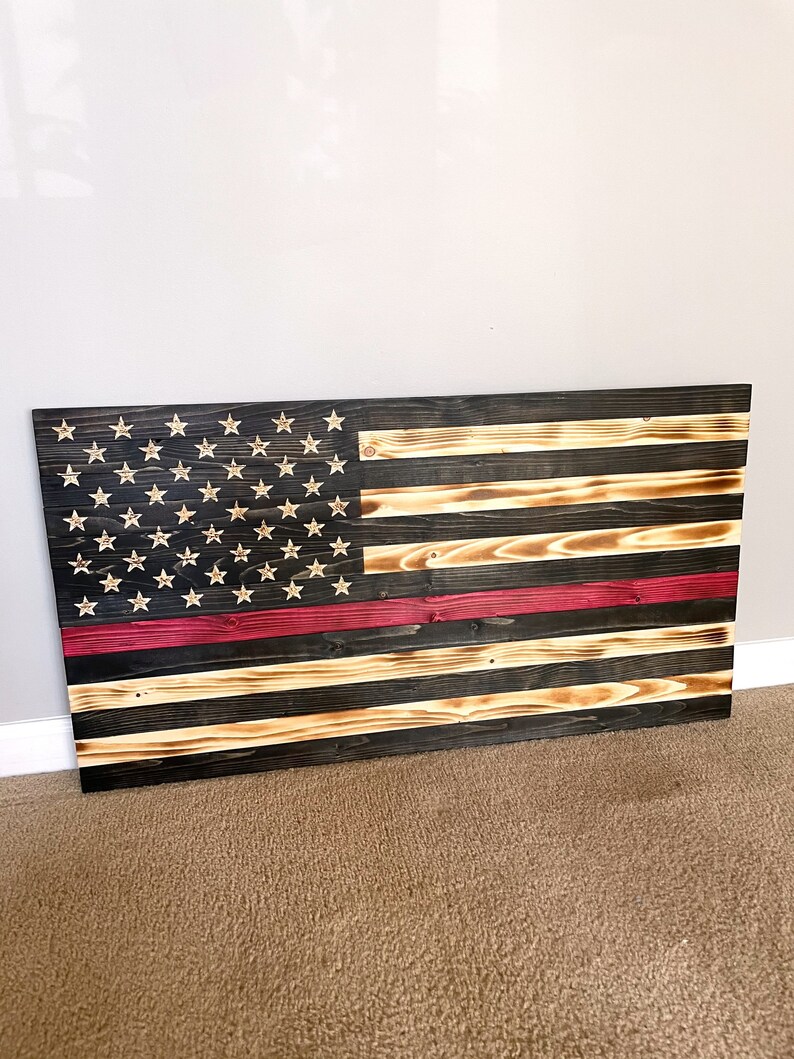 Personalized Thin Red Line Wood Flag | Firefighter Flag | {36"x19 ...