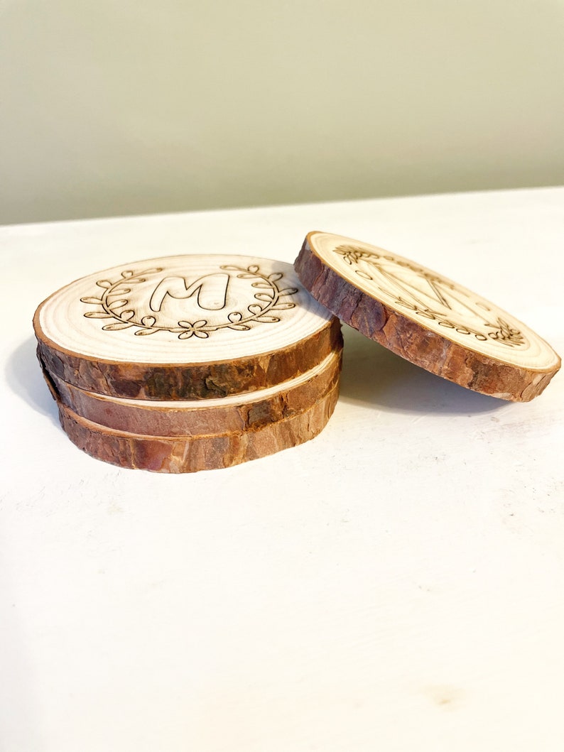 Personalized Initial Coasters Wood Slice Coaster Engraved - Etsy