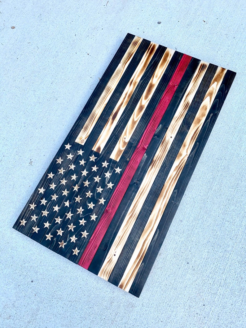 Personalized Thin Red Line Wood Flag | Firefighter Flag | {36"x19 ...