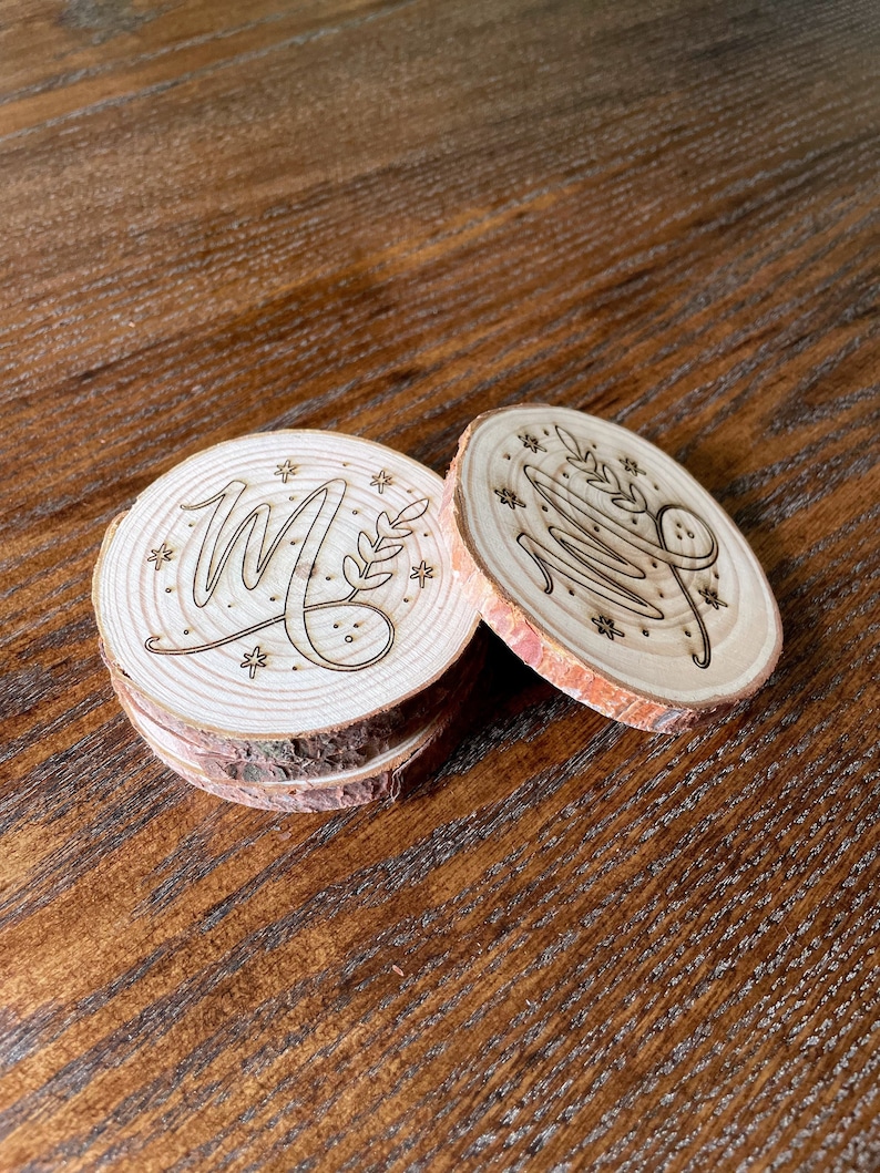 Personalized Initial Coasters Wood Slice Coaster Engraved - Etsy