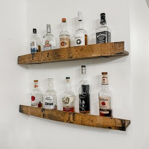 Whiskey Barrel Stave Shelf | Bourbon Barrel Shelf | Rustic Liquor Shelf ...