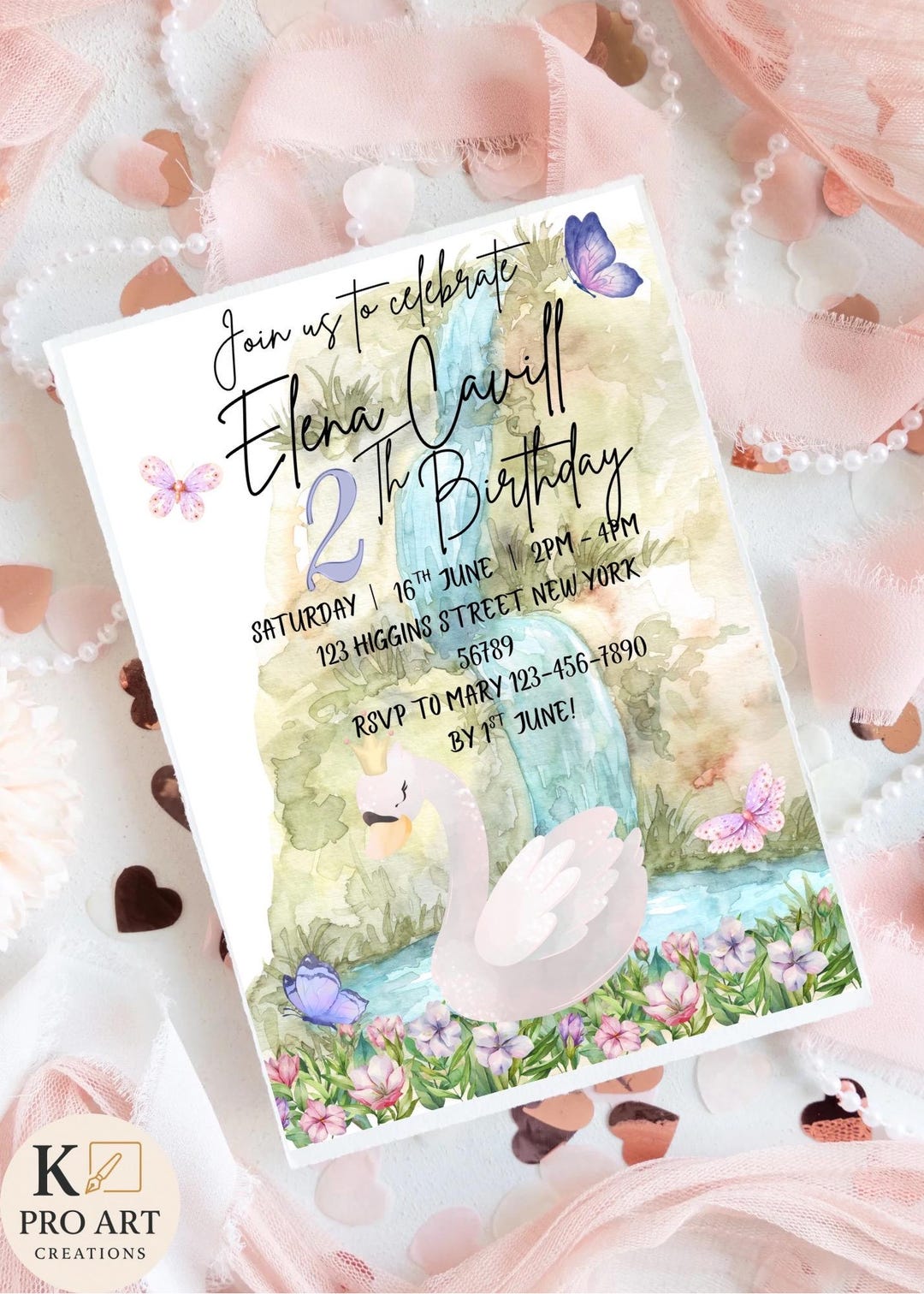 Swan Birthday Invitation, Editable Template Invite, Instant Download ...