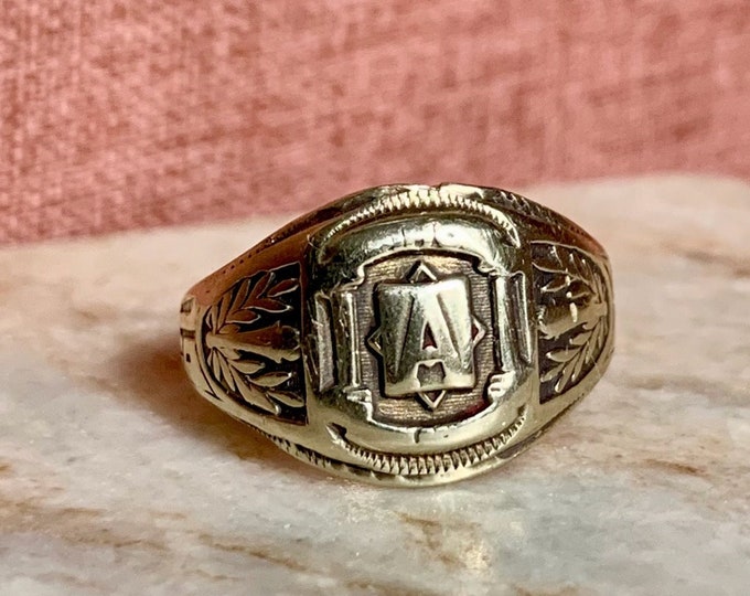 1930 Vintage Class Ring / Solid 10K Pale Yellow Gold Letter A - Etsy