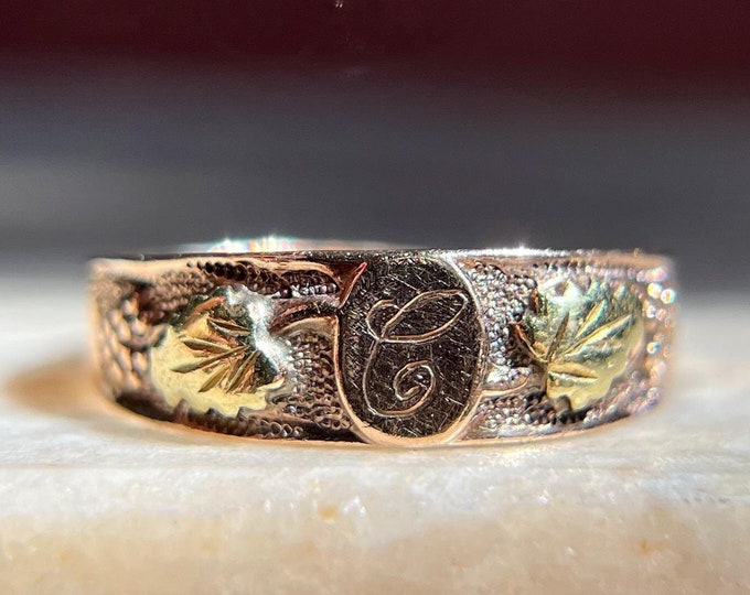 Antique Letter C 10K Rosy Yellow and Green Gold Signet Ring, Size 5.75 ...