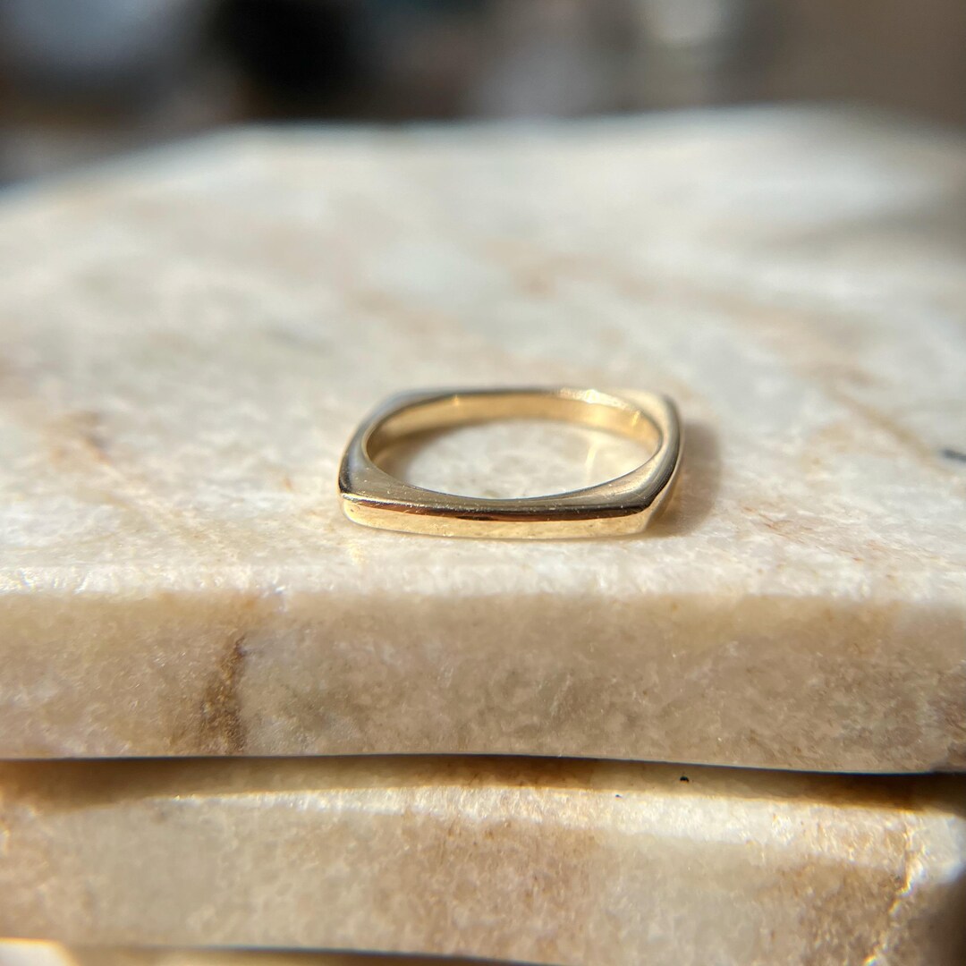 Estate Modern Solid 14K Yellow Gold Square Ring, Size 6.25 6 1/4 ...