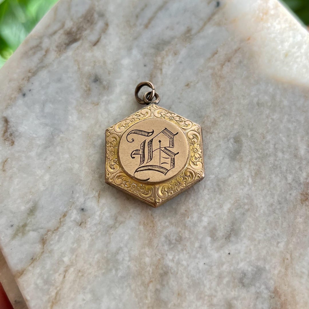 Antique Yellow Gold Filled Hand Engraved Floral Letter B Locket / Art ...