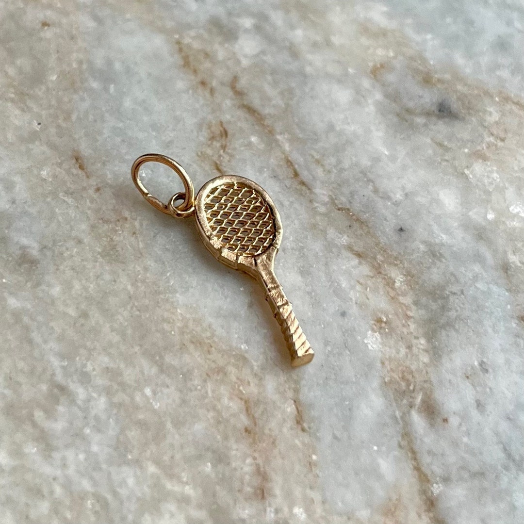 Tiny Estate 14k Solid Yellow Gold Tennis Racket Charm / Petite Vintage ...
