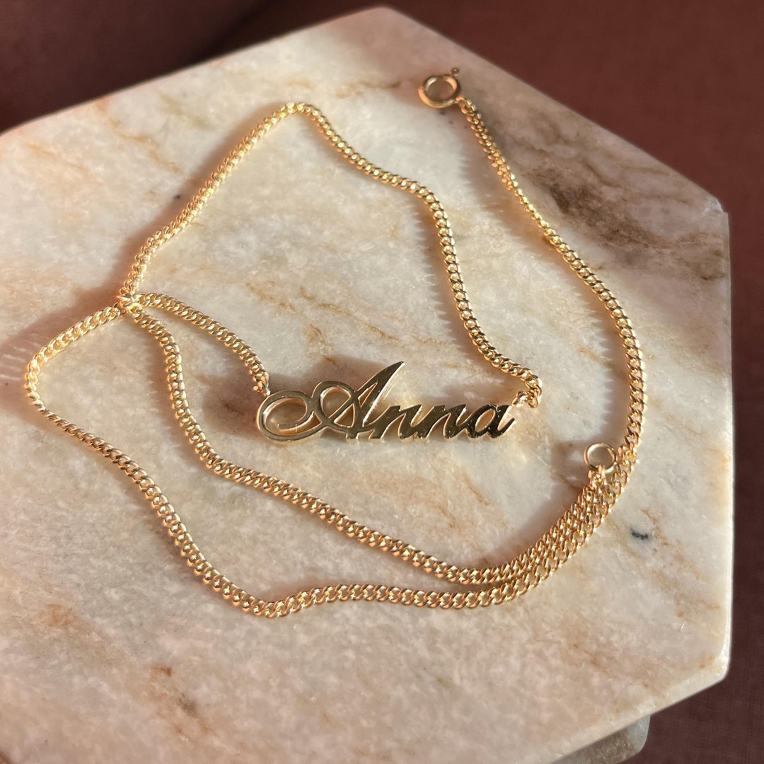 Vintage 14K Solid Yellow Gold Anna Curb Chain Necklace, 16" / Heavy ...