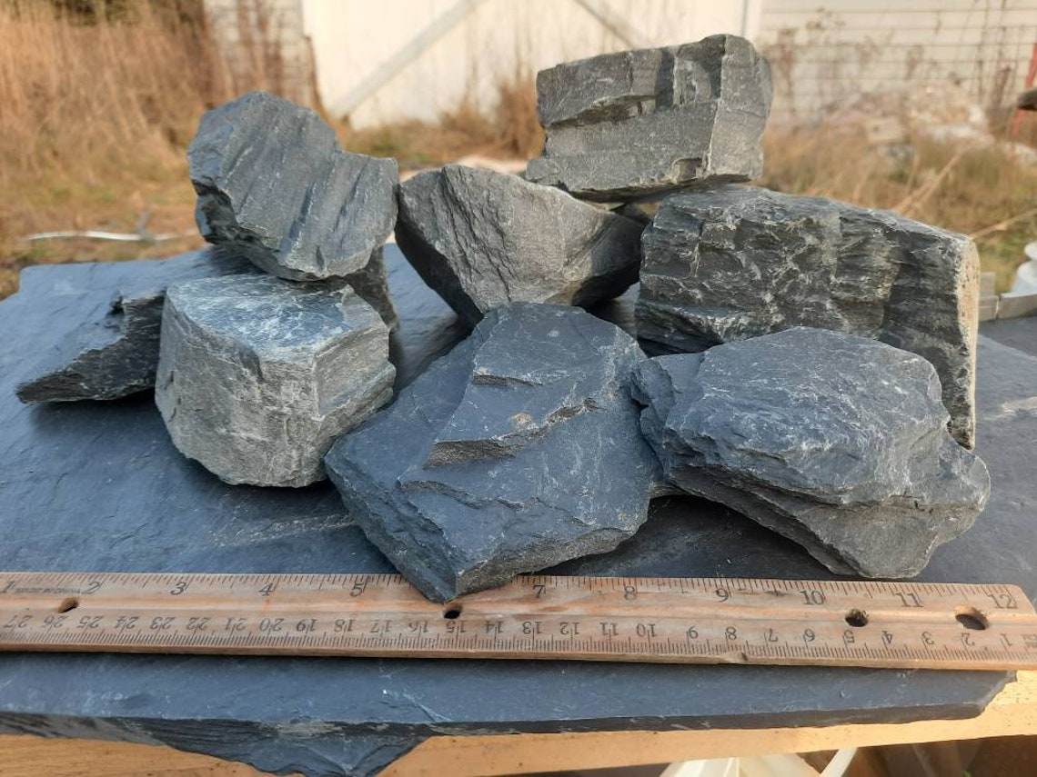 Black Slate 12+ Pounds Natural Stone Blocks, Aquarium and Terrarium ...
