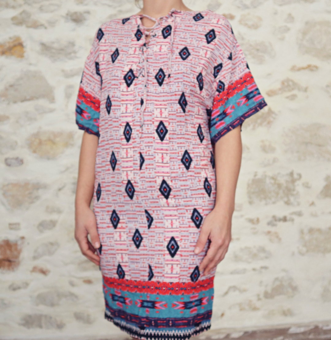 Secondhand Aztec Boho Dress Woman, Recycled Bohemian Fashion, Nomadic ...